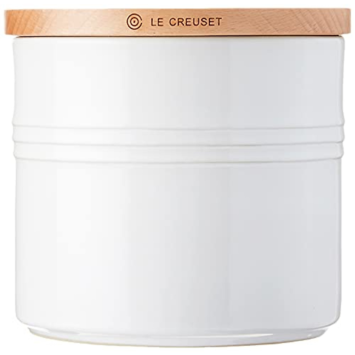 Le Creuset Stoneware Canister with Wood Lid, 1.5 qt. (5.5" diameter), White