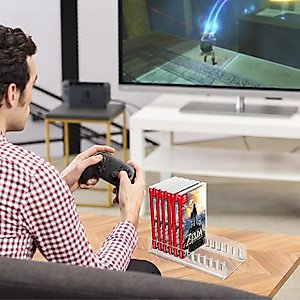 CaSZLUTION Acrylic Game Storage Organizer Stand Compatible with Nintendo Switch Game Card Case, Upgraded Switch Game Display Holder Fits up to 12 Games Box - Clear