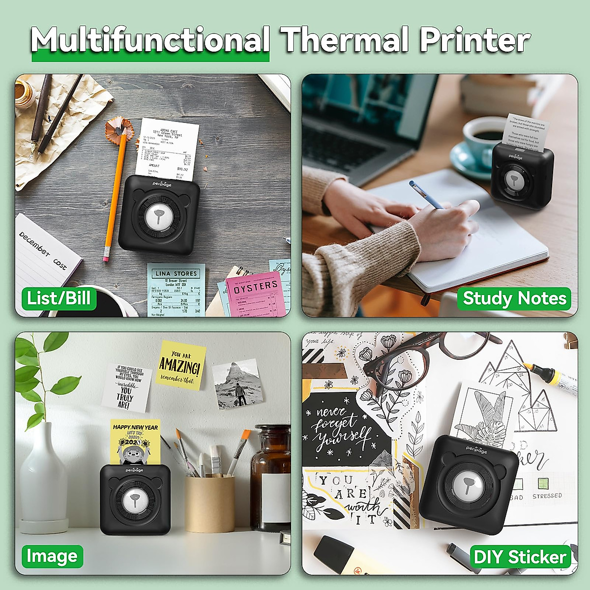 Mini Pocket Bluetooth Printer, Portable Thermal Sticker Maker, Bluetooth Connected Phone, Compatible with iOS&Android, for Journal/DIY Scrapbook/Travel/Notes/Lists/Label/Memo,Photos 304DPI (Black)
