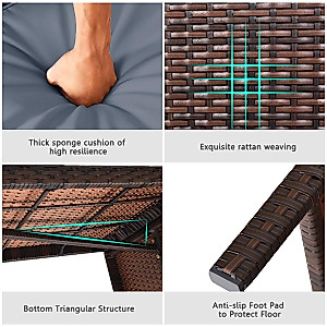 Moccha Patio Furniture Sets, Sectional Sofa Set, includes Lounge Chaise, Loveseat & Coffee Table, All Weather Rattan Wicker Couch w/Washable Seat Cushions, Patio Garden Lawn Backyard Furniture (Grey)