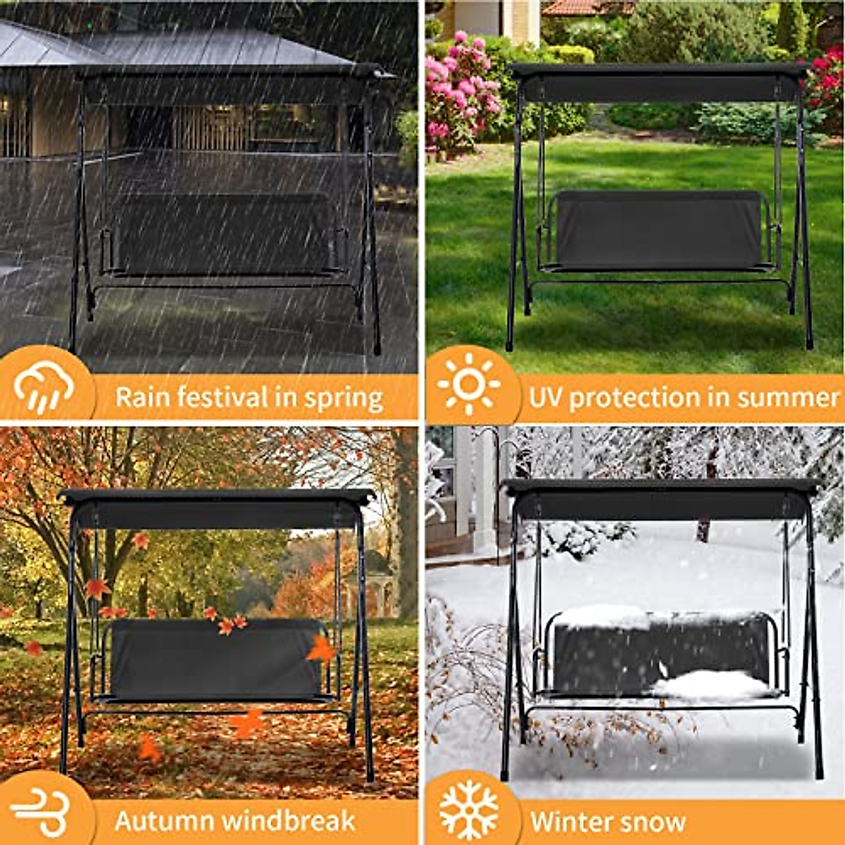 VIKKSAER Outdoor Swing Seat Cover Replacement,600D Thickened Oxford Waterproof Sunscreen Porch Swing Cushions for Patio Furniture Garden Bench,Black,57.7X 19.5 x 19.5 in