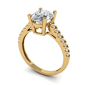 Clara Pucci 2.21 Carat Oval Cut Clear Simulated Diamond 14K Yellow Gold Solitaire with Accents Engagement Promise Bridal Ring Size 3.5