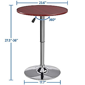 Yaheetech Height Adjustable Round Pub Table Counter Bar MDF Top Table 360 Degree Swivel Bar Tables Tall Cocktail Tables Bistro Table, Mahogany
