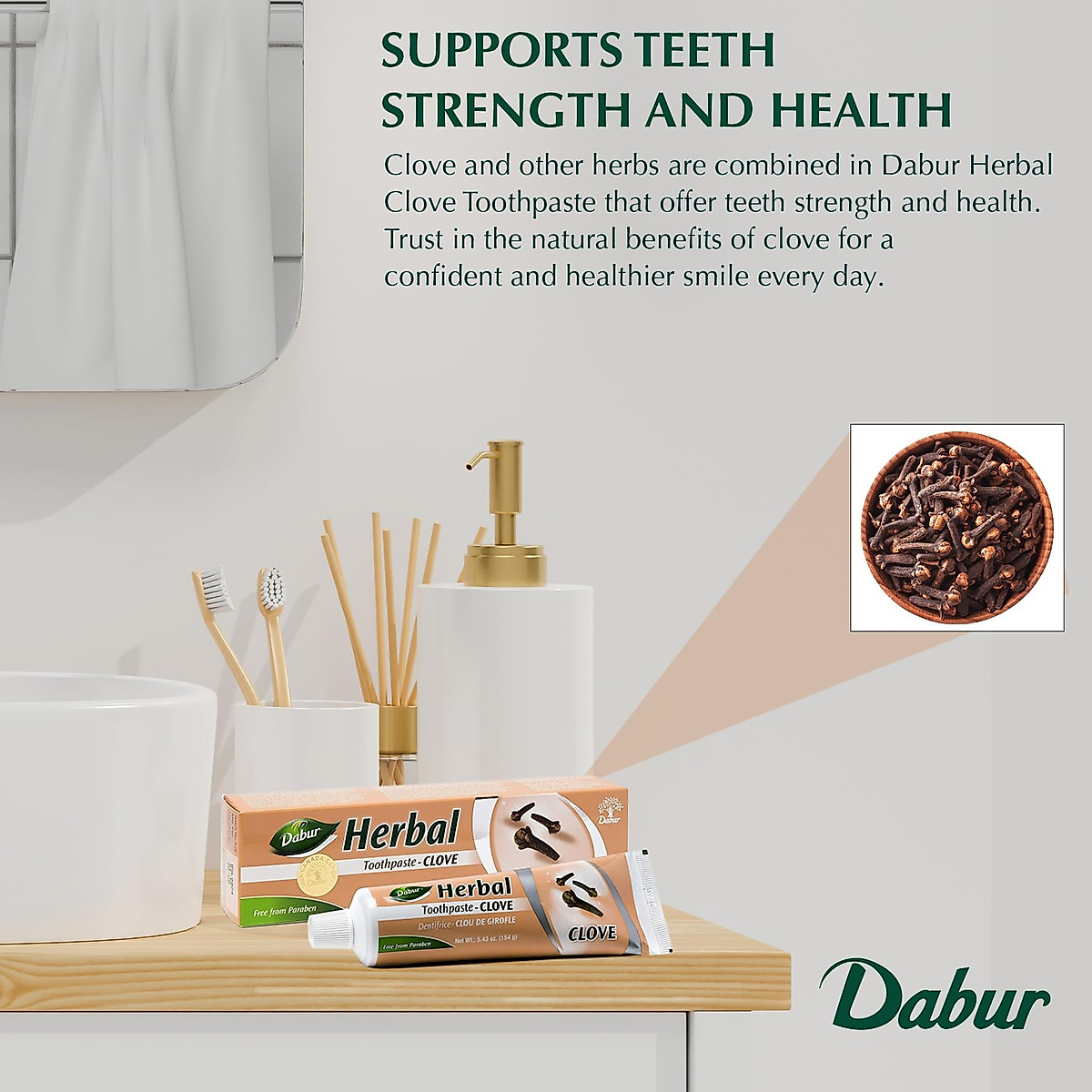 Dabur Natural Toothpaste - Refreshing Herbal Care for Oral Health - Promotes Clean, Healthy Teeth and Gums - Elevate Your Oral Hygiene Routine with Smile - Paraben Free - Enriched with Clove - 100 ML