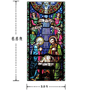 Holy Nativity Christmas Door Cover Manger Scene Religious Christmas Door Banner Backdrop Large Religious Christmas Decoration Large Xmas Door Sign Banner Jesus Nativity Backdrop 6.6 x 3.0 ft
