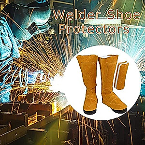 QEES 11" Welder Shoe Protector, Long Cowhide Leather Shoe Protector, Heat and Abrasion Resistant Welding Spats Shoes Cover, Welder Working Tool Thick Three-Layer Protection Feet Cover for Human Calf