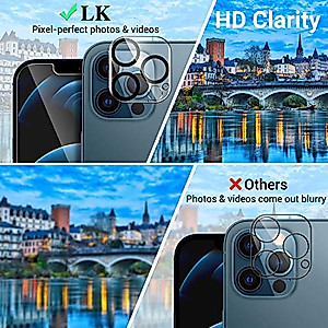 LK [3+3 Pack] 3pack Screen Protector Compatible for iPhone 12 Pro Max 6.7-inch + 3pack Camera Lens Protector, Tempered Glass, Easy Frame Installation, HD Ultra-Thin, 9H Hardness, Scratch Resistant