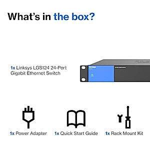 Linksys LGS124 24 Port Gigabit Unmanaged Network Switch - Home & Office Ethernet Switch Hub with Metal Housing - Wall Mount or Desktop Ethernet Splitter, Plug & Play
