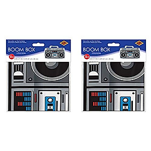 Beistle 2 Piece 11" x 16" Inflatable Boom Boxes 80's Theme Retro 1980's Party Prop Decorations Hip Hop Costume Accessories, Gray/Black/White/Red/Blue