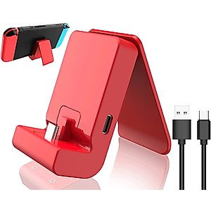 Switch Stand for Nintendo,Charging Dock for Nintendo Switch and Nintendo Switch Lite/OLED, Portable Switch Adjustable Charging Stand with USB Type C Charger Port & USB C Charging Cable(Red)