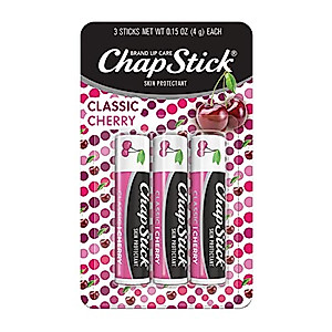 ChapStick Classic Skin Protectant Flavored Lip Balm Tube, Cherry Flavor, 0.15 Ounce (Pack of 3)