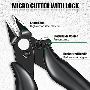 3 Packs 3.5 Inch Micro Cutter with Lock Flush Cutter Mini Wire Cutters Side Cutters Diagonal Cutting Pliers Small Flush Cut Pliers Jewelers Tools Soft Wire Snips Nippers for Electronic, Model, Black