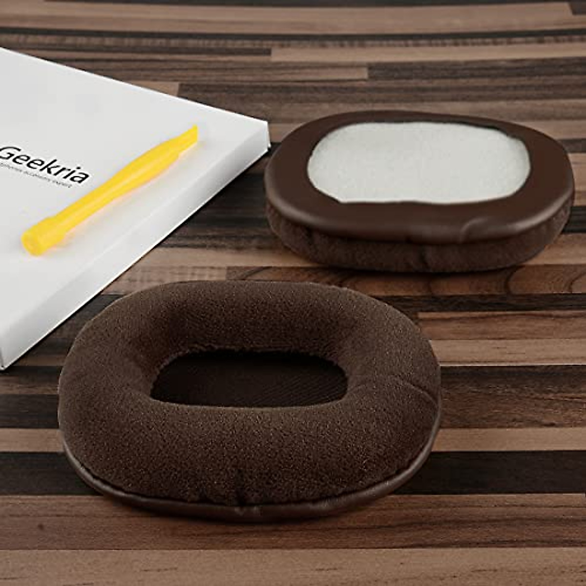 Geekria Comfort Velour Replacement Ear Pads for Audio Technica ATH M50X, M50XBT, M50xBT2, M60X, M45, M35, M30, M20, ATH-MSR7 Headphones Ear Cushions, Headset Earpads, Ear Cups Repair Parts (Brown)