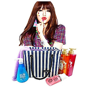 Shower Caddy Tote Shower Basket Bag Shower Tote Bag Bath Organizer Bag Bottom Mesh Leaking for Bathroom Accessories Perfect for College Dorm,Gym,Trip, Swimming Class (Black White Stripe A)