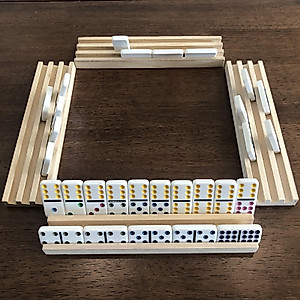 Yuanhe Domino Trays Holders Rack - Set of 4 Wooden Tiles Stand Holders Dimonos Boards for Mexican Train Rummy Chickenfoot