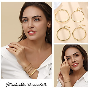Chrishine Life Gold Bracelets for Women Stackable Bangle Bracelet Set Dainty Trendy Non Tarnish Layered Link Chain Summer Bracelet Jewelry Birthday Christmas Gifts for Women Her Love