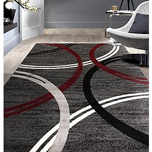 Rugshop Modern Wavy Circles Design Area Rug 7' 10" x 10'2" Red