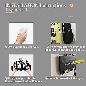 The Nightmare Before Christmas Key Hooks-Wall Hooks Heavy Duty 20LB(Max),Wall Décor,Wood Coat Hooks, Key Holder,Key Hanger for Wall、Entryway and Kitchen