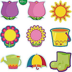 45 Pieces Colorful Spring Summer Mix Cut Outs Classroom Decoration Summer Kids Sunflower Cutouts with Glue Point Dots for Bulletin Board Classroom School Spring Summer Party Decoration, 5.9 x 5.9 Inch