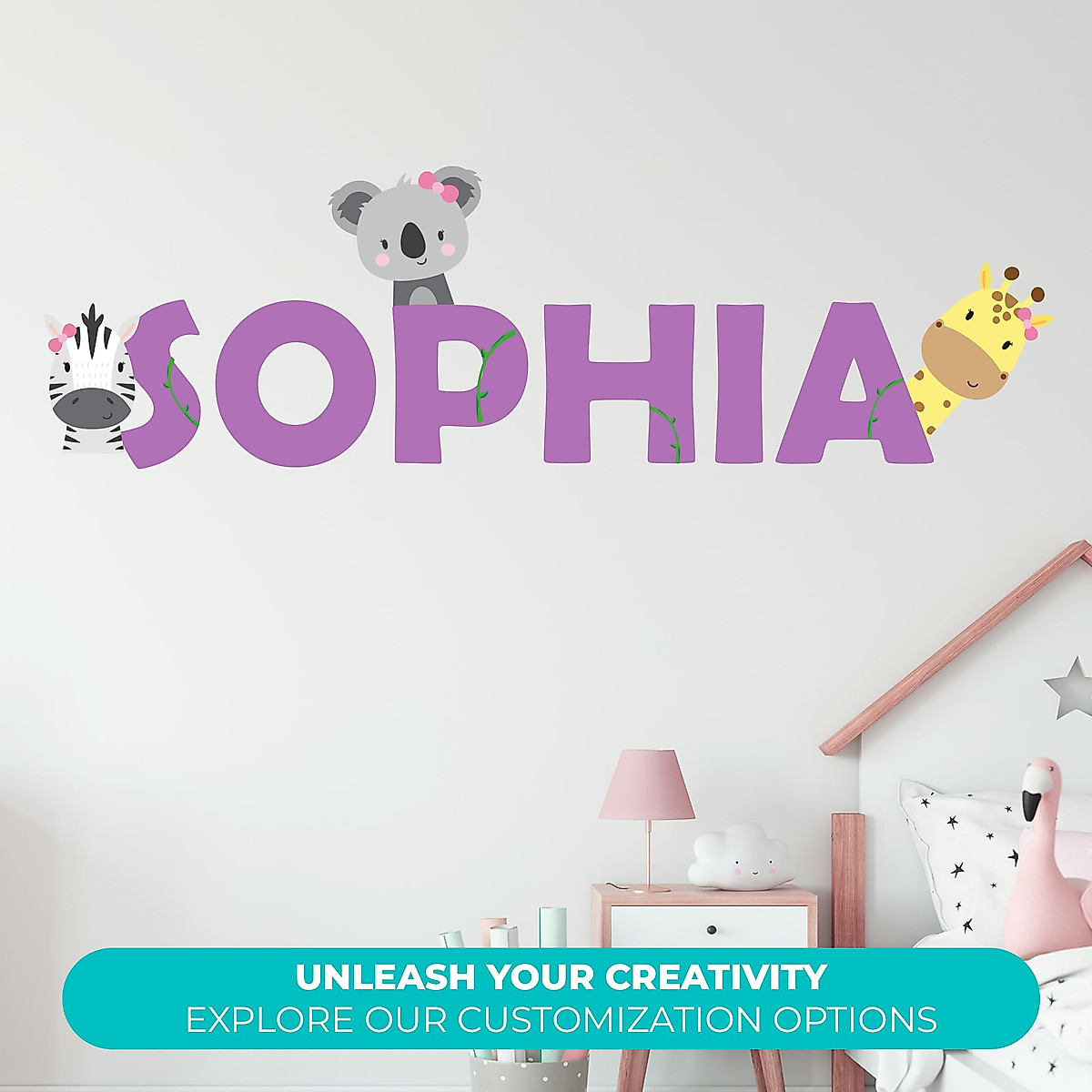 EGD Custom Name Jungle Animals Wall Decals I Safari Nursery Decor I Kids Wall Decals for Boys or Girls Bedroom I Jungle Theme Classroom Decor I Safari Birthday Decorations I Multiple Sizes Options