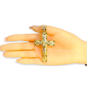 72 MM LONG JESUS CRUCIFIX NUGGET TEXTURED CROSS PENDANT CHARM REAL 10K YELLOW GOLD SG2108