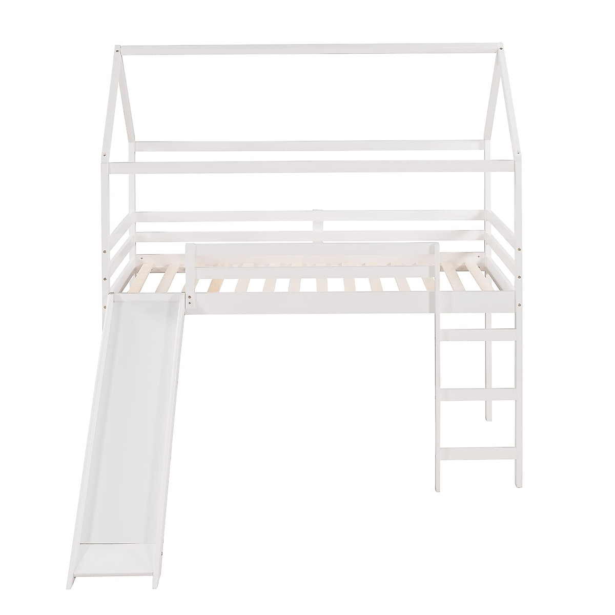 Merax House Shaped Loft Bed with Slide, Beds Frame with Ladder and Slats No Box Spring Needed for Boys or Girls, Twin Size
