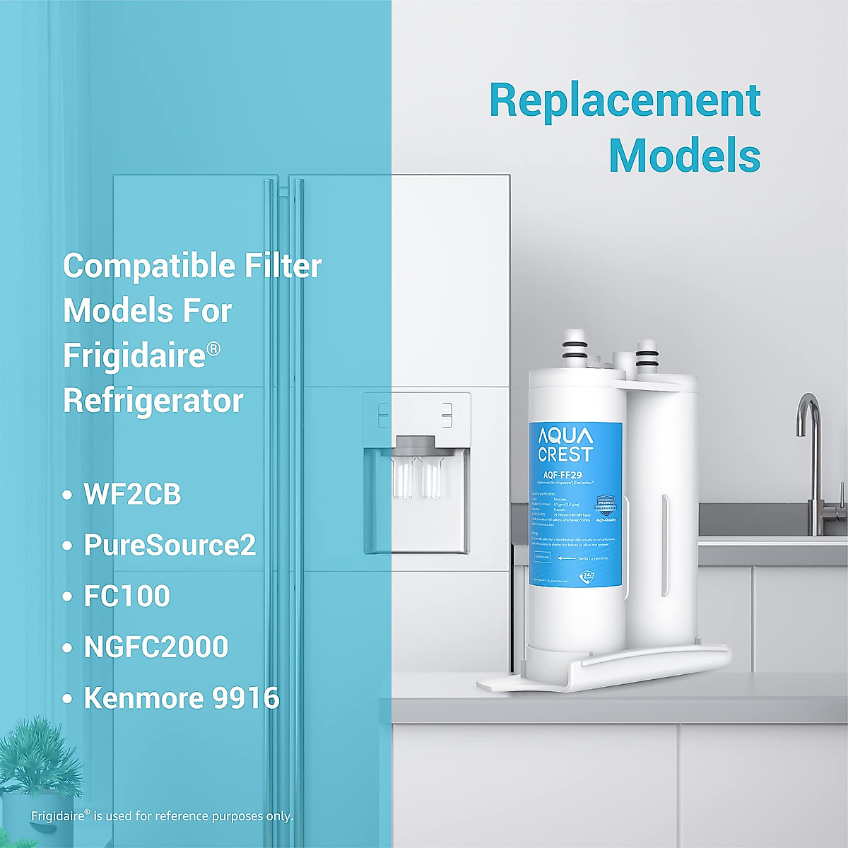 AQUA CREST Replacement for Frigidaire® & Electrolux® WF2CB®, PureSource2®, FC100, NGFC 2000, 9916, 469916, 469911, EWF2CBPA® Refrigerator Water Filter, 1 Filter