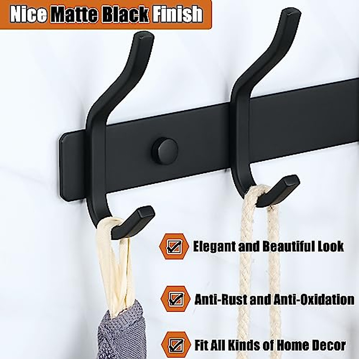 Alise Coat Rack Wall Mount,Coat Hanger Rail with 5 Double Coat Hooks for Hanging Coats Bathroom,SUS304 Stainless Steel Towel Hanger Hook Racks for Purse Clothes Entryway Jacket Hats Towels,Black