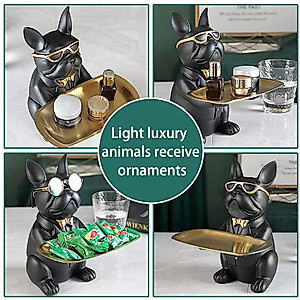 YAYONG French Bulldog Statue Home Decor Storage Tray Coin Bank Entrance Key Snack Holder Art Dog Statue, Home Garden Bar Decor Desktop Ornament, Length 17CM Width 8.5CM