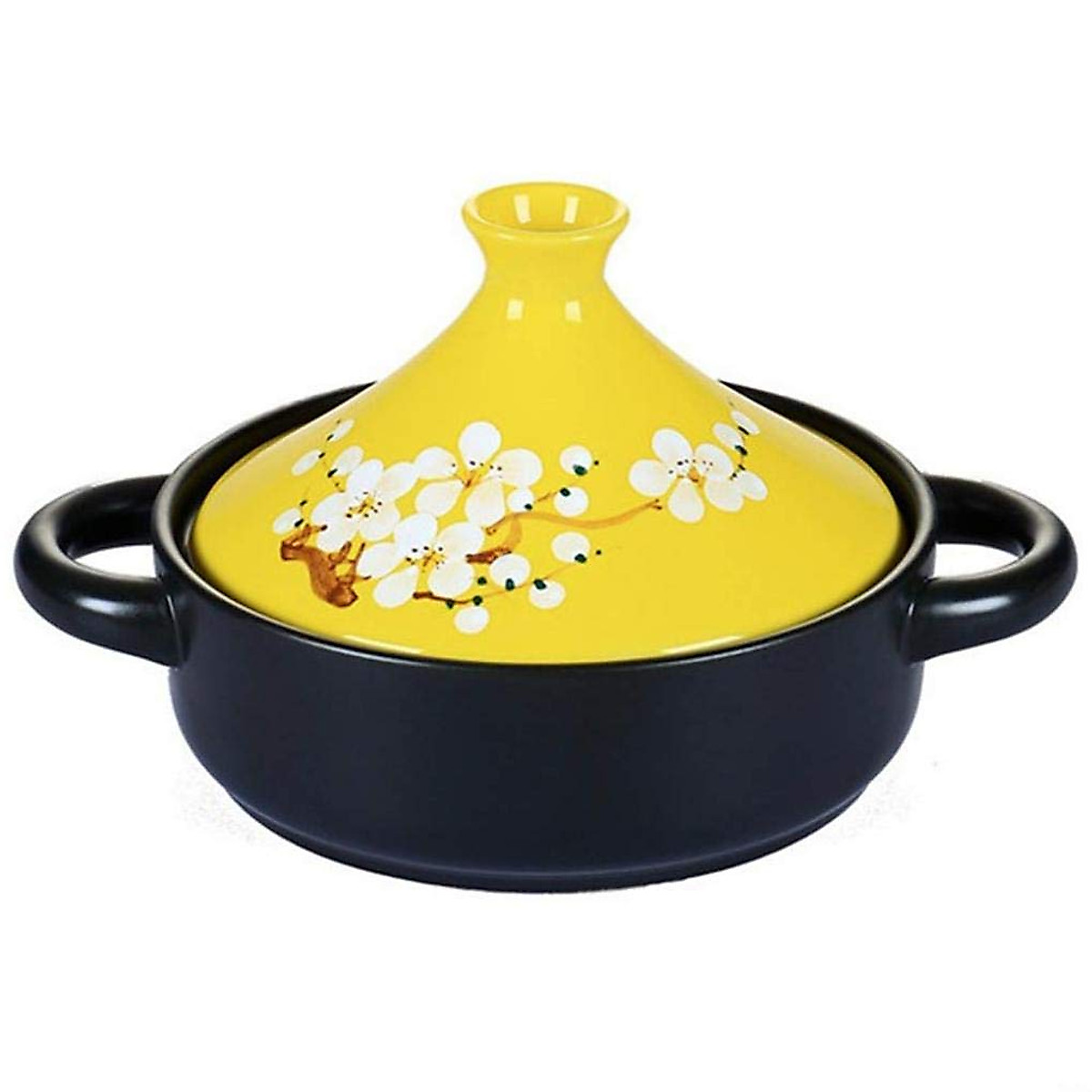 MYYINGBIN Yellow Hand Painted Moroccan Tagine Pot Ceramics Clay Casseroles Stewpot Slow Cooker Anti-Scalding Handle, 1.5L