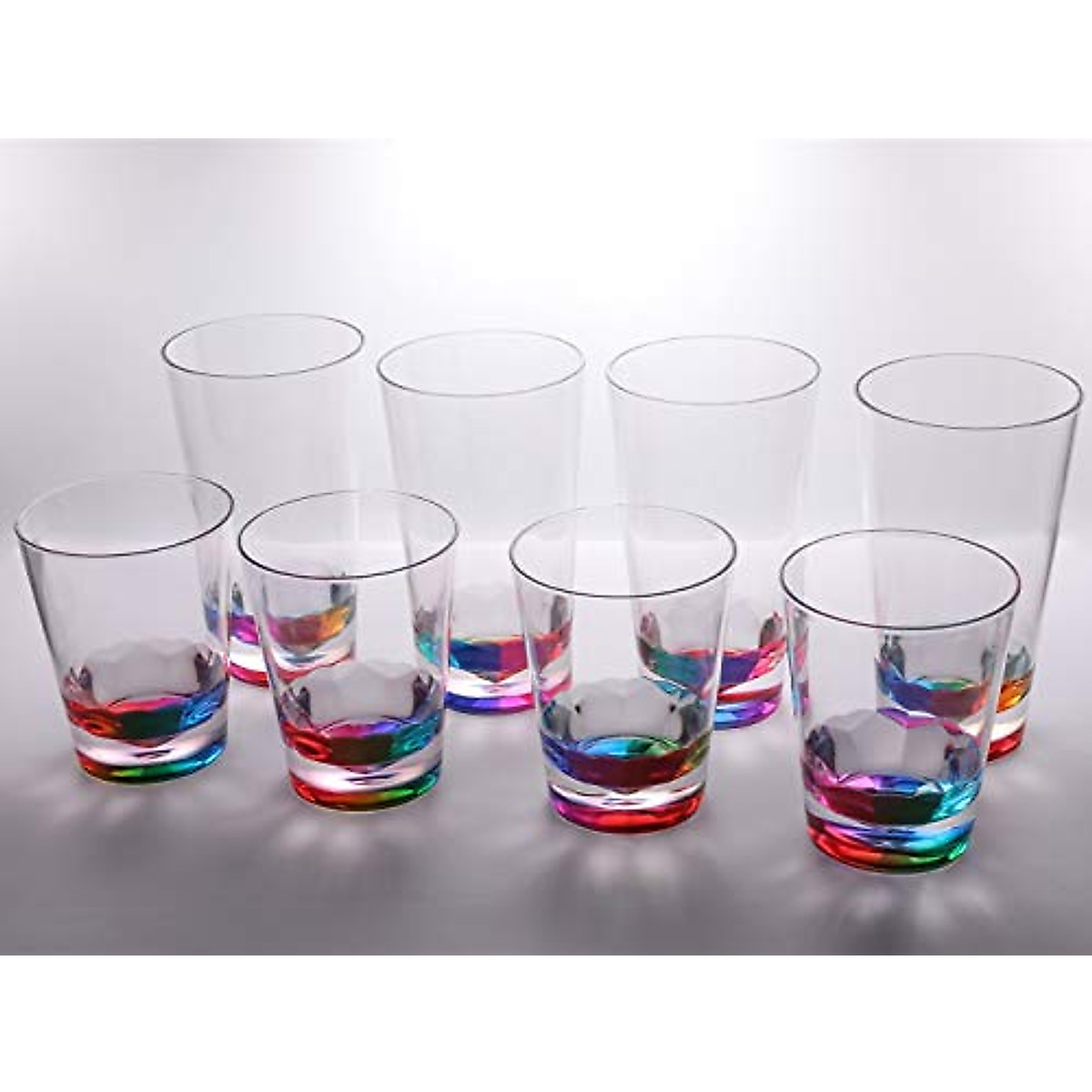Xinguo yefu plastic 14oz and 22oz Rainbow Colored Acrylic Glasses, Set of 8 BPA Free