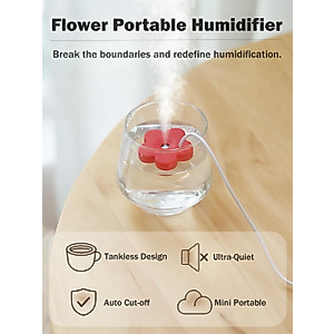 USB Mini Flower Humidifier, Creative Cute Humidifiers Small Personal Portable Air Humidifier Mist Machine Fog Maker Plant Humidifier for Home Bedroom Office Desktop (Flower-Blue+Red)