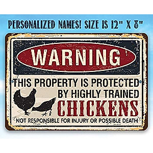 Chicken Signs for Coop Funny Outdoor - Property Protected by Chickens Funny Chicken Coop Sign - Chicken Accessories Indoor/Outdoor Chicken on Coop - Vintage Kitchen Decor Gifts for Chicken Owners