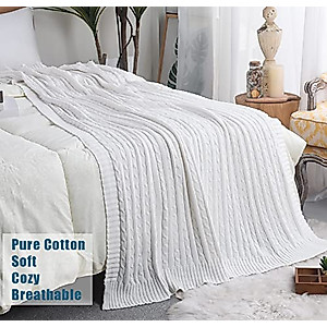 Cable Knit Throw Blanket for Couch Chair Beach Sofa, Soft Warm Home Decorative Lightweight Blanket, White 51 x 70 Inch