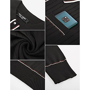 PJ PAUL JONES Mens Vintage Knit Sweater Long Sleeve Lapel Collar Pullover Sweater Black XL