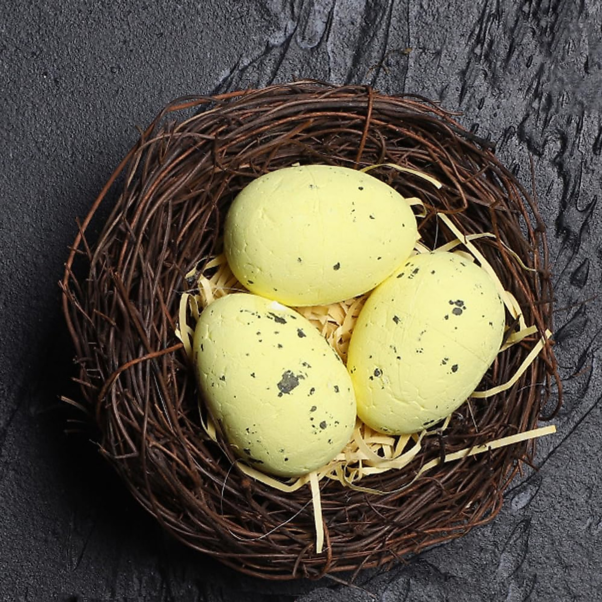 Artificial Bird Nest, Bird Nest with Artificial Bird Eggs, Country Style Simulation Twig Bird Nest for Handmade Easter Rattan Nest Creative Decoration for Home Garden(10~12 cm)