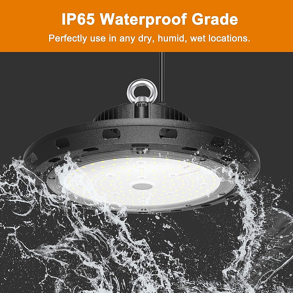 LED High Bay Light 100W 15,000lm 5000K Daylight 400W MH/HPS Equivalent with US Plug 5’ Cable UFO LED Shop Lights Commercial Warehouse Workshop Garage Factory Lowbay Area Lighting Fixture, Non-Dim