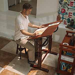 MEEDEN Wood Drafting Table,Artist Drawing Table with Height Adjustable & Tilting Large Surface Tabletop,Studio Painting Table,Art Craft Desk for Writing,Reading,Working Desk,Walnut Color