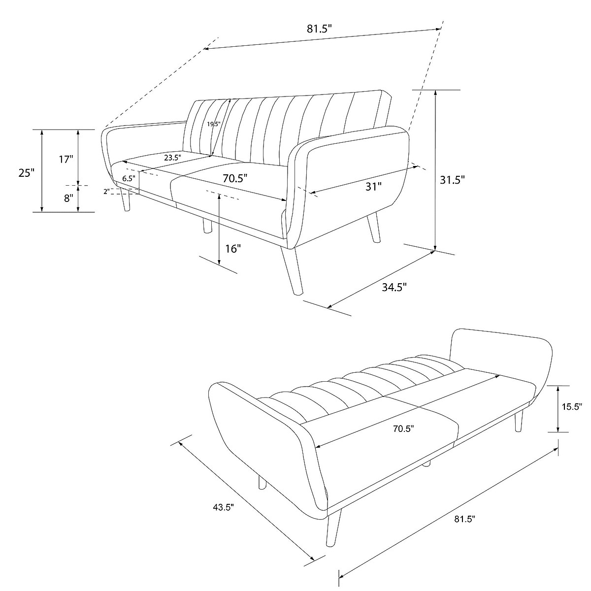 Novogratz 2115829N Brittany Futon, Light Blue