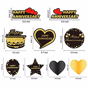 Kauayurk 27Pcs Happy Anniversary Hanging Swirl Decorations - Black Gold Happy Wedding Anniversary Party Swirl Ceiling Backdrop Supplies - Wedding Anniversary Hanging Decor Sign