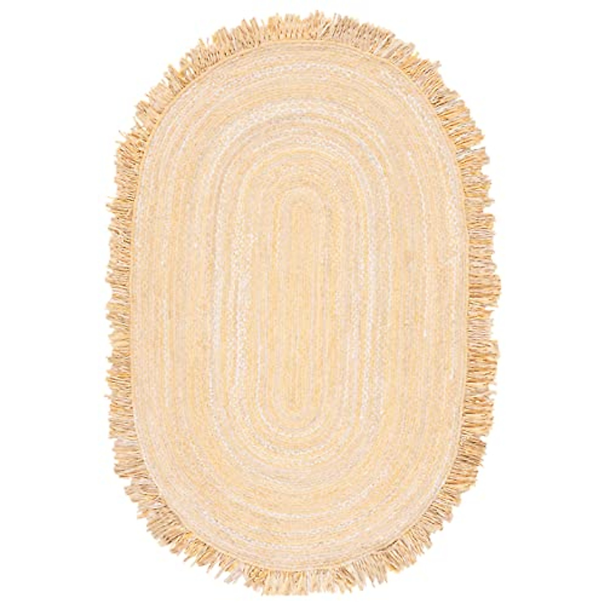 Safavieh Braided Collection Area Rug - 4' x 6' Oval, Beige, Handmade Boho Fringe Reversible Cotton, Ideal for High Traffic Areas in Living Room, Bedroom (BRD451B)