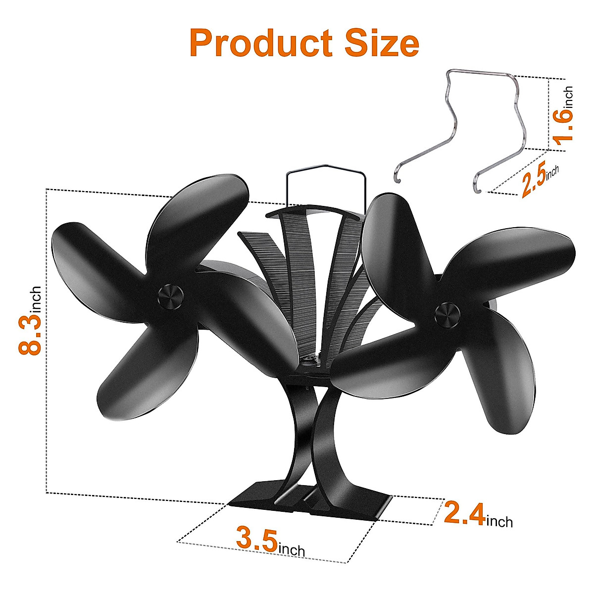 foedo Wood Stove Fan，Heat Powered Stove Fan for Heater/Wood/Pellet/Fireplace, Upgrade Dual Motors 8-Blade, Efficiently Circulate Warm Air(compatible with for Mr Buddy heaters)