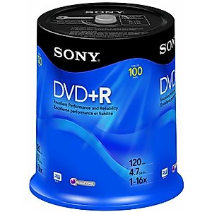 Sony DVD+R 4.7 GB Printable Recordable DVD's - 100 Disc Spindle Pack