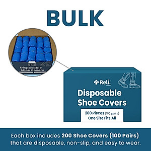 Reli. Shoe Covers, Disposable | 50 Pack (25 Pairs) - One Size Fits All | Non Slip, Disposable Shoe Covers for Indoors | Disposable Booties Shoe Protector - Waterproof, Plastic Single Use | Blue