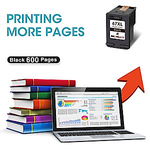 INKONSJOY Remanufactured 67 XL Black Ink Cartridge for HP Printers - 67XL Ink Cartridges for DeskJet 2700 2725 2752 2755 2732 Plus 4100 4152 4155 4140 Envy 6000 6055 6052 Pro 6400 6452 Replacement