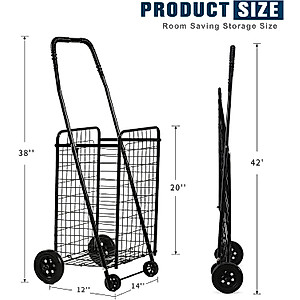 FiveShops Utility Cart with Wheels to be Used as a Shopping Cart, Grocery Cart, Laundry Cart and Stair Climber Cart, Weighs 7.5 Pounds but Holds up to 90 Pounds, Compact and Foldable, Black