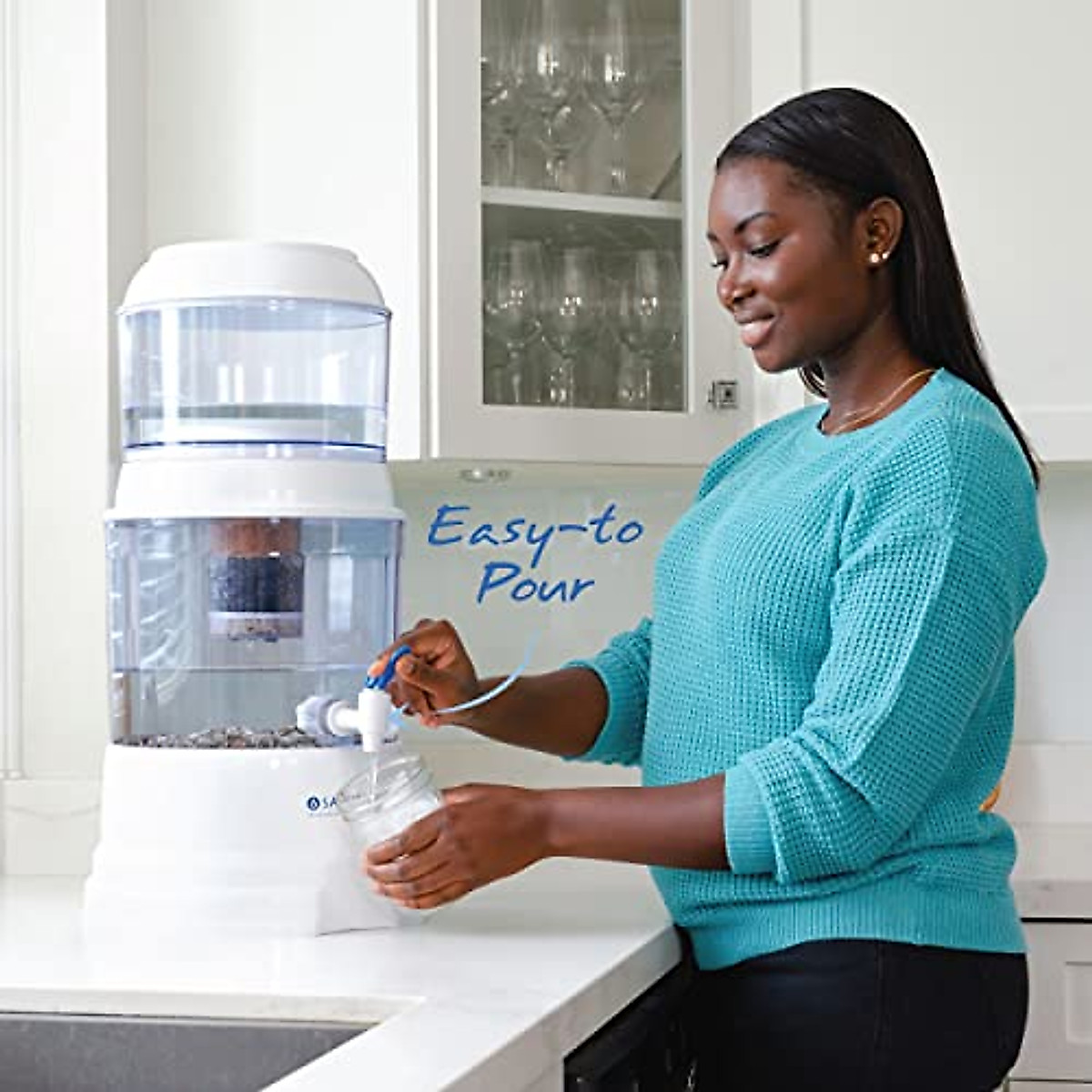 Santevia Gravity Water System Filter | at Home Water Filter That Makes Water Alkaline and Adds Minerals | Chlorine and Fluoride Filter (Countertop Model)