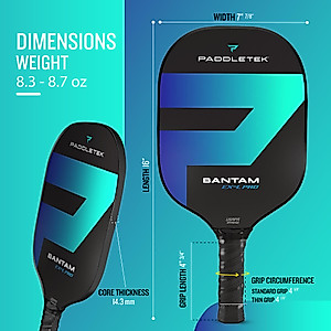 Paddletek Bantam EX-L Pro Pickleball Paddle, Top-Weighted Standard Grip Pickleball Paddle with High Tech Polymer Honeycomb Core, Premier Manufacturers of Pickleball Paddles (Blue)
