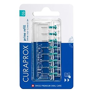 Curaprox CPS 06 Prime Refill Interdental Brushes, Turquoise, 8 Count - 8 x 0.6mm - 2.2mm Internal Toothbrushes.