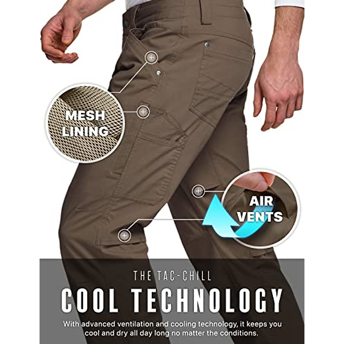 CQR CLSX Men's Cool Dry Tactical Pants, Water Resistant Outdoor Pants, Lightweight Stretch Cargo/Straight Work Hiking Pants, Sedona Pants Tundra, 38W x 32L